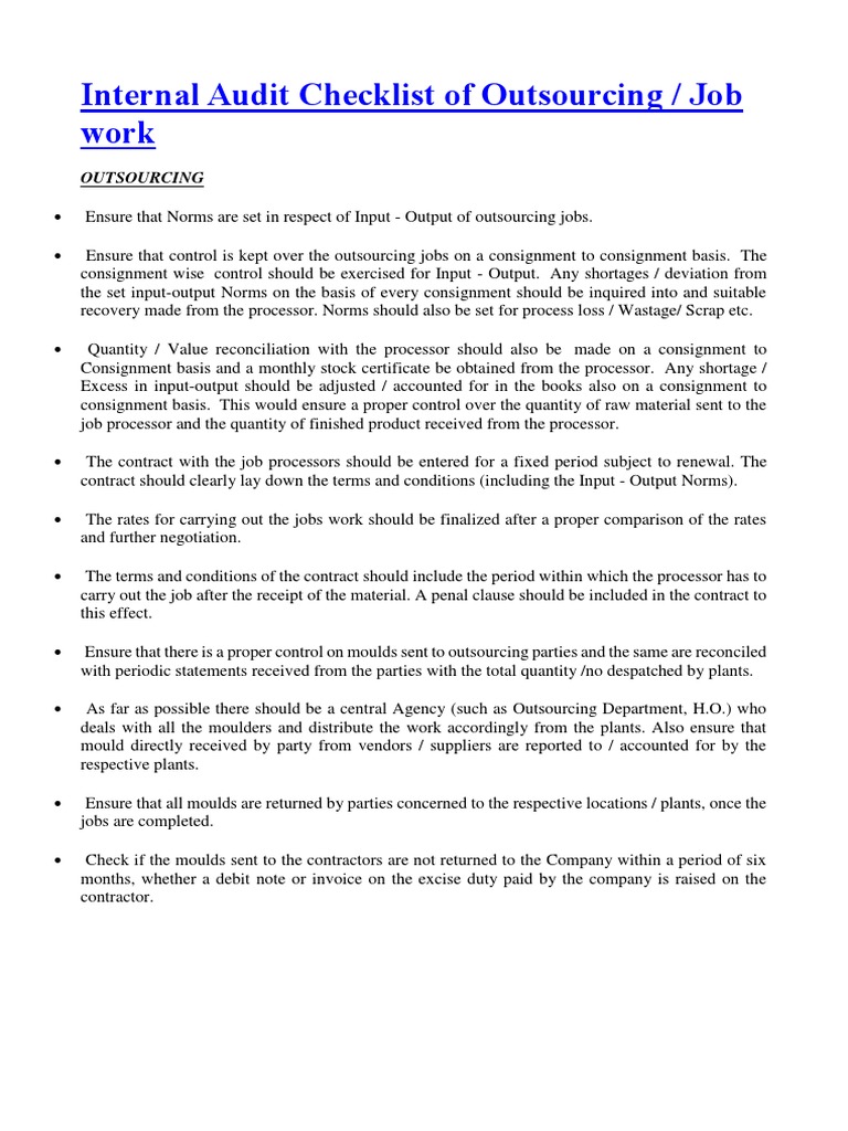 Outsourcing Audit Checklist | PDF