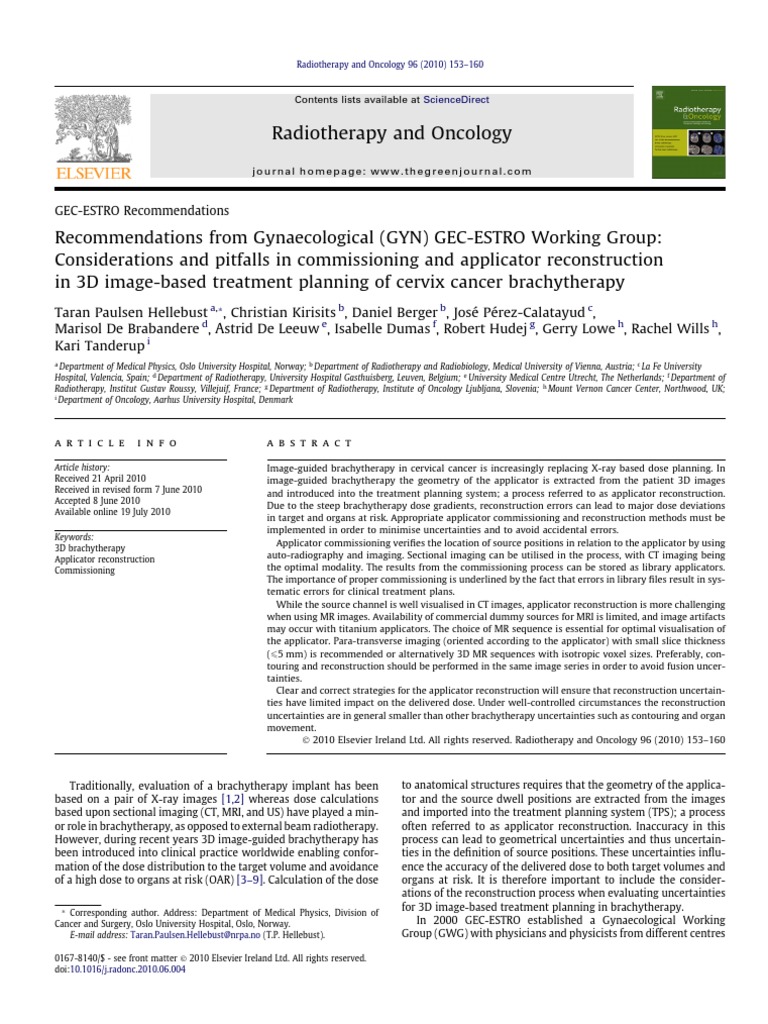 GEC-ESTRO Recommendations III For HDR BT | PDF | Ct Scan | Magnetic ...
