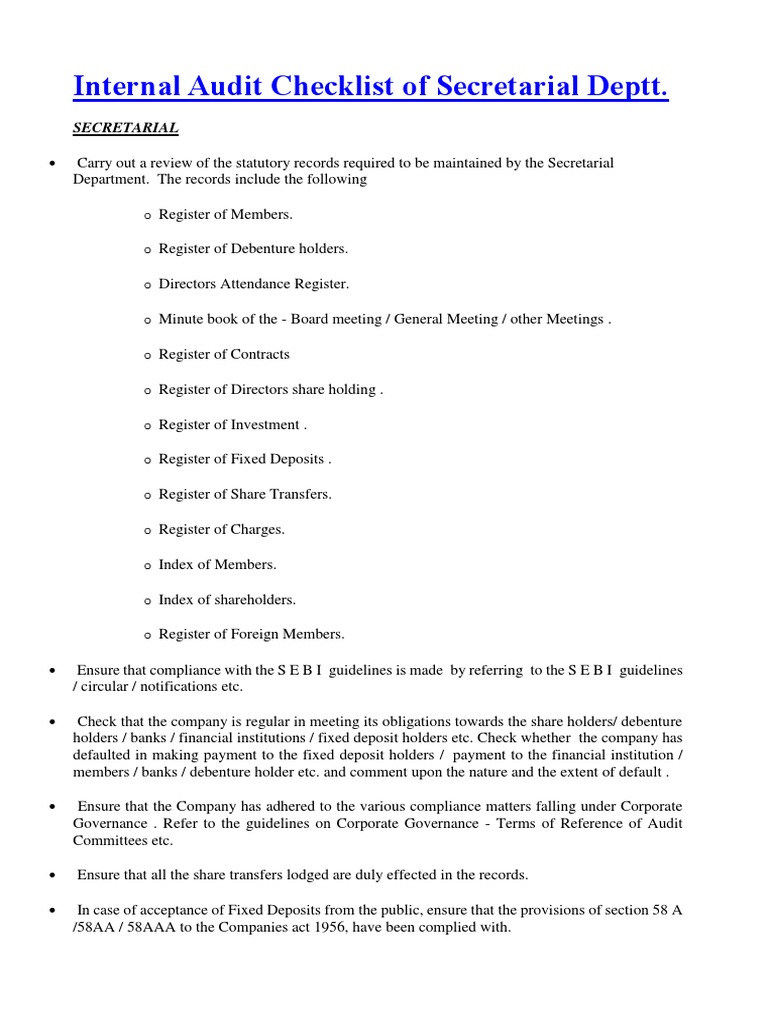 Secretarial Audit Checklist | PDF