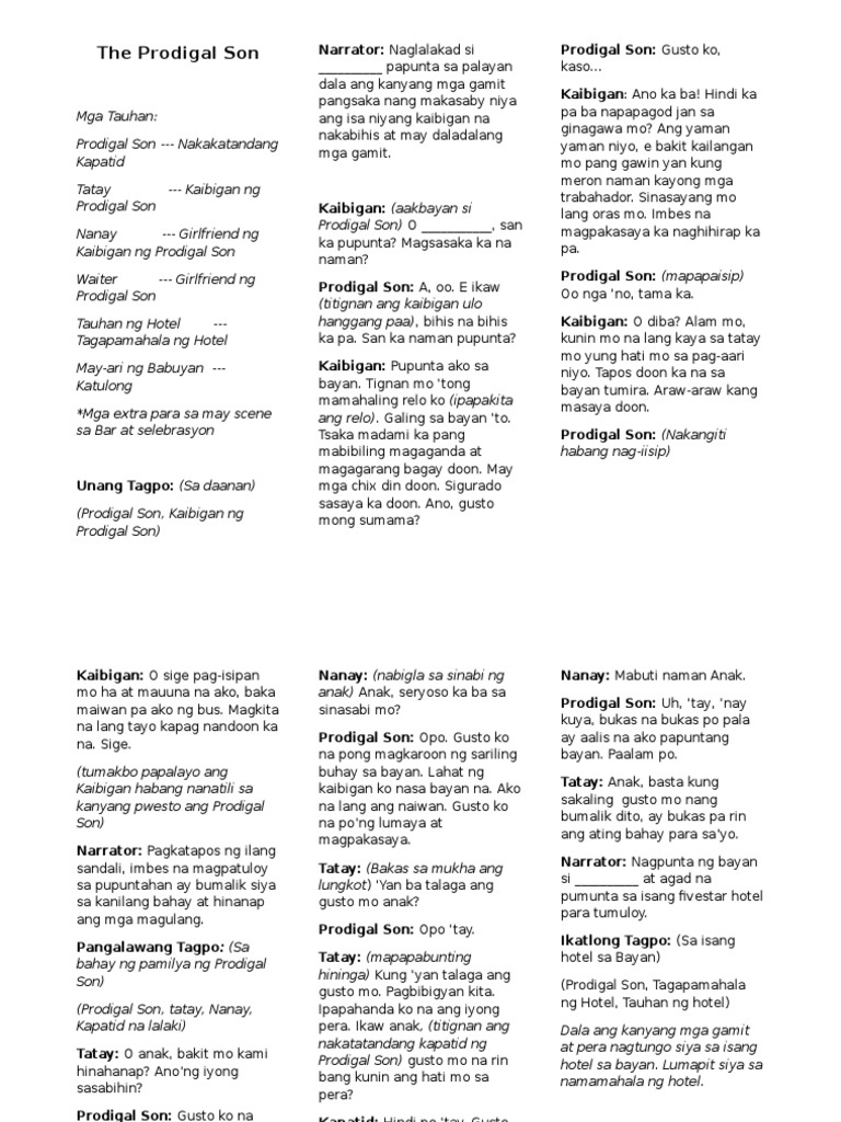 The Prodigal Son Script (Tagalog) | PDF