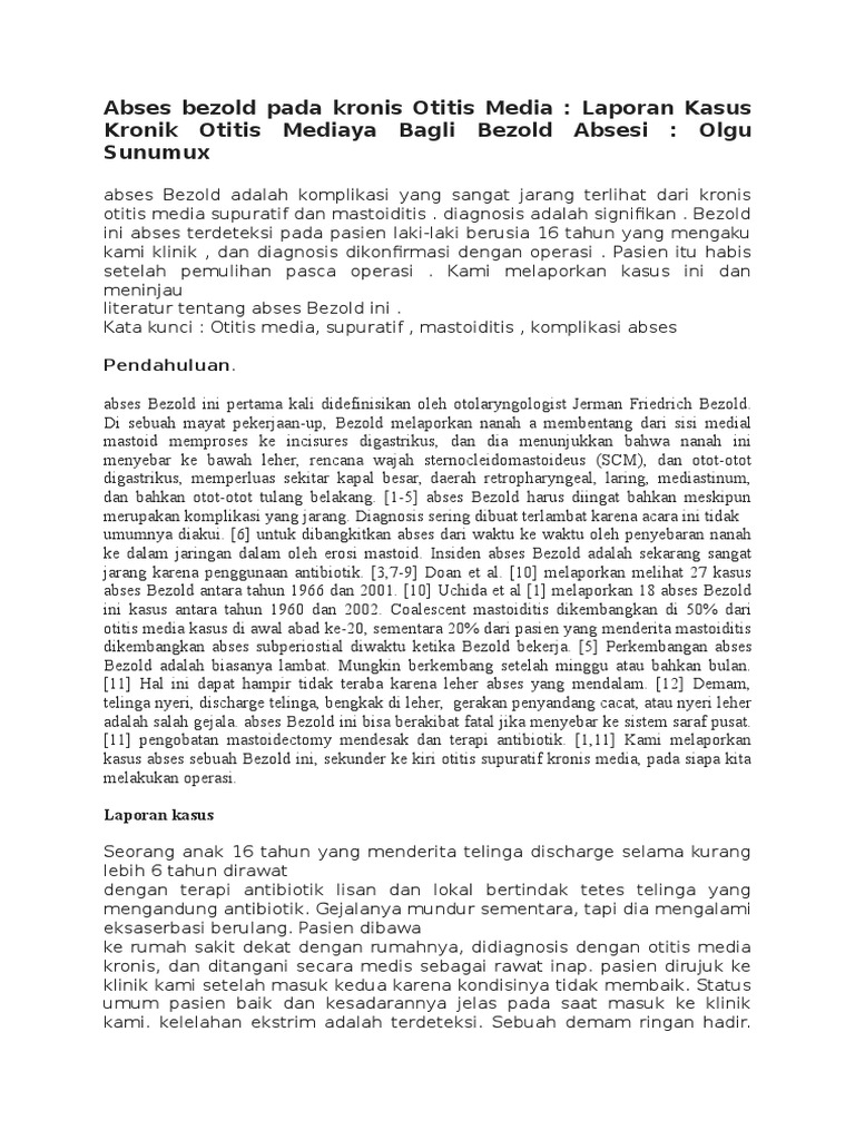 Abses Bezold Pada Kronis Otitis Media | PDF