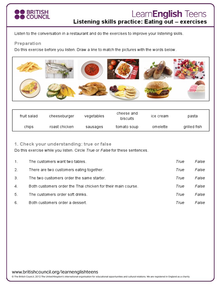 Microsoft Word - Eating Out - Exercises | PDF | Language Arts ...