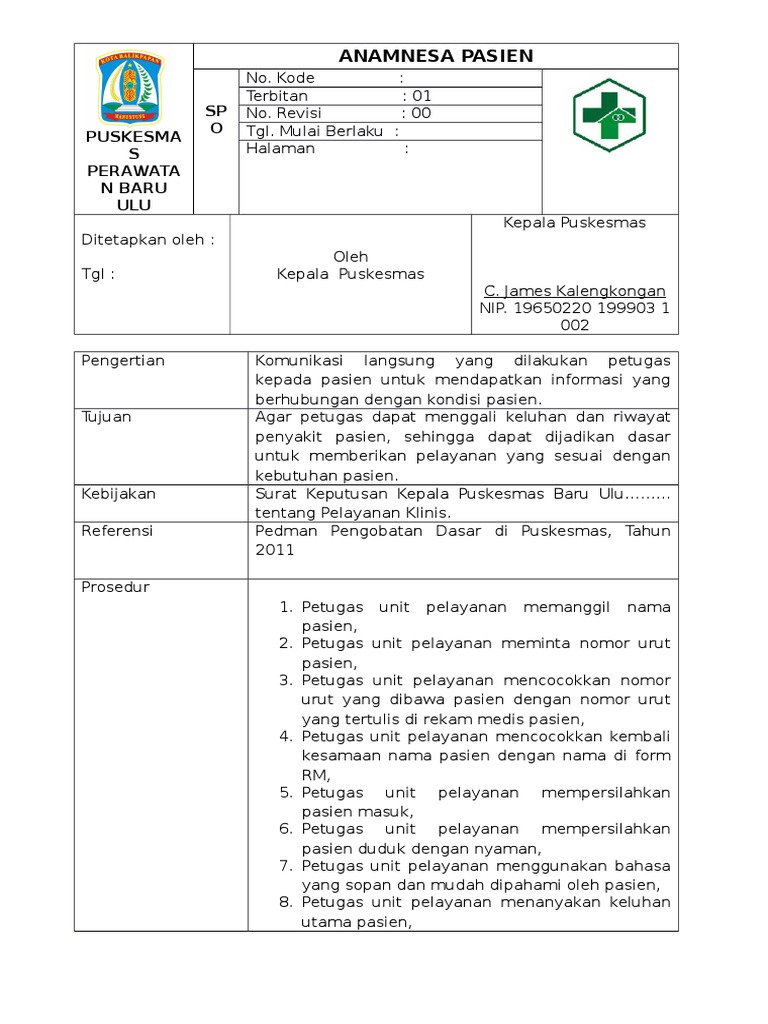 Anamnesa Pasien | PDF