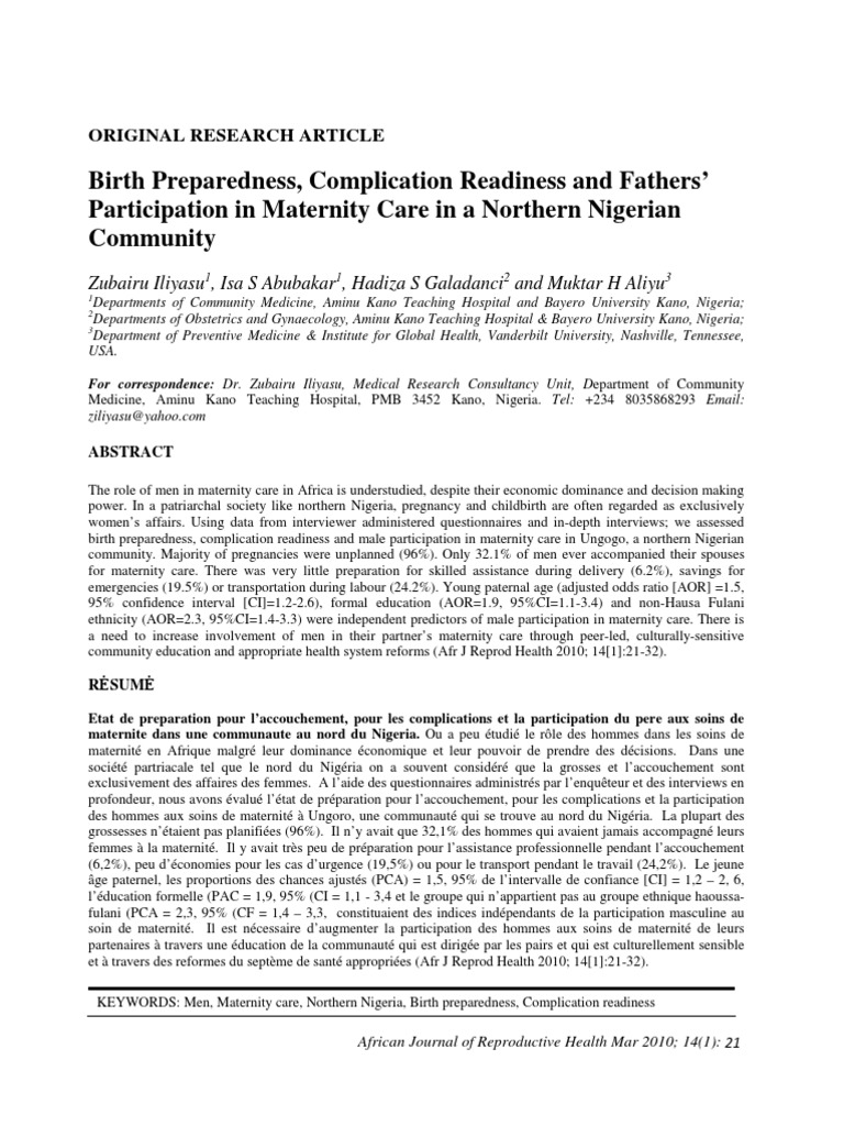 Birth Preparedness, Complication Readiness and Fathers' | PDF ...