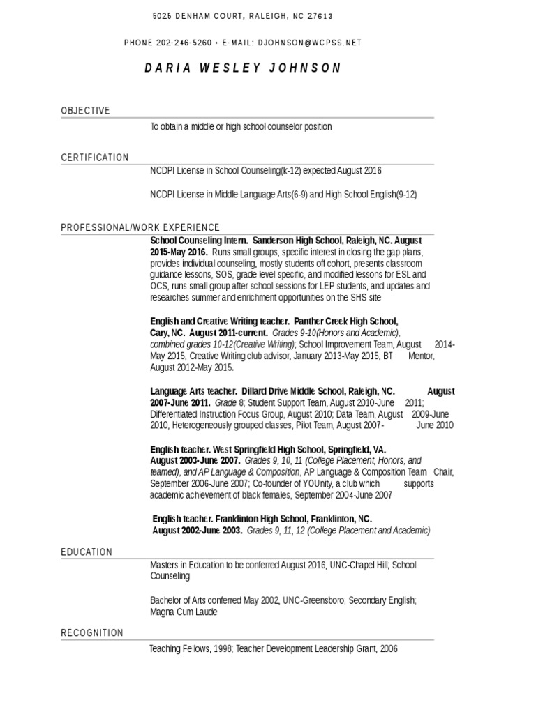 Unc Resume | PDF