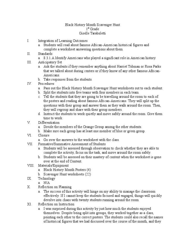 Black History Month Scavenger Hunt Activity | PDF | Learning