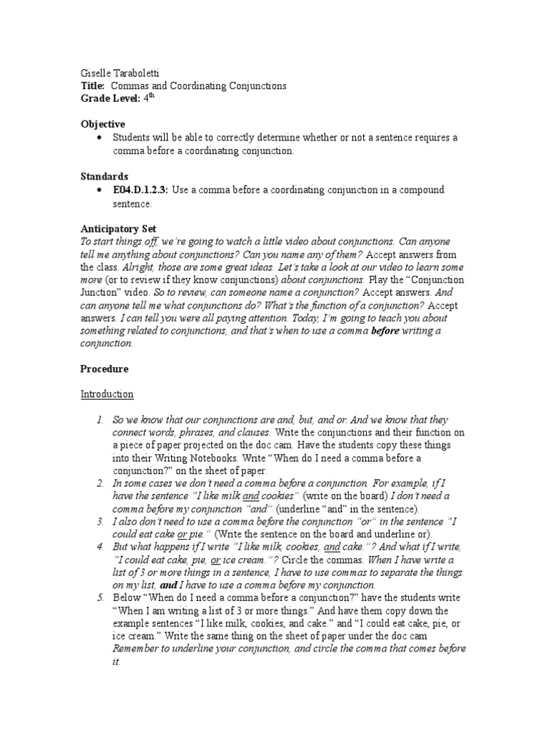 4th Grade Ela - Commas and Coordinating Conjunctions | PDF | Walt ...