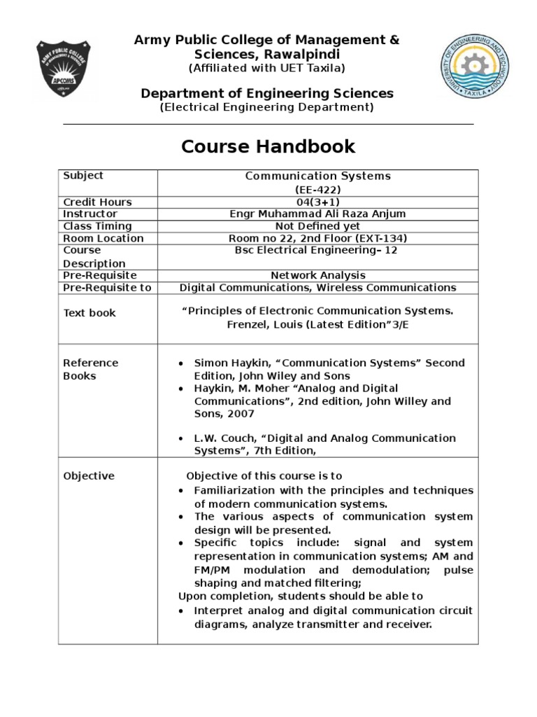 Course Outline Communication System | Modulation | Multiplexing