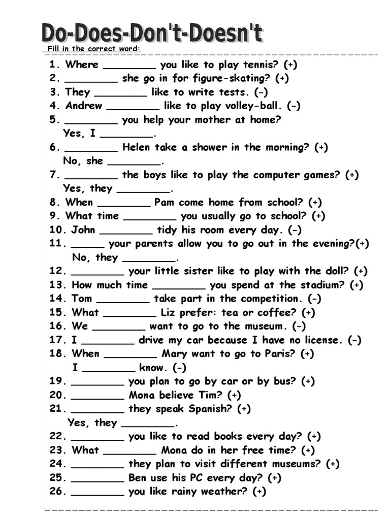 Do Does Dont Doesnt | PDF