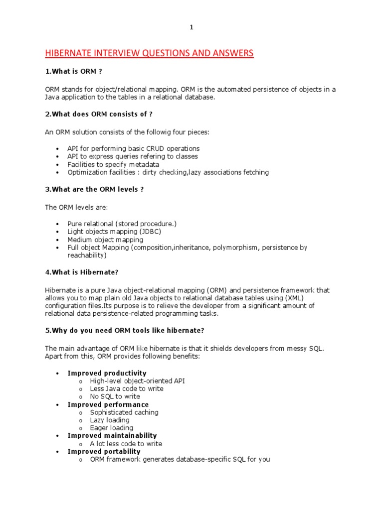 Hibernate Interview Questions Object Relational Mapping Databases