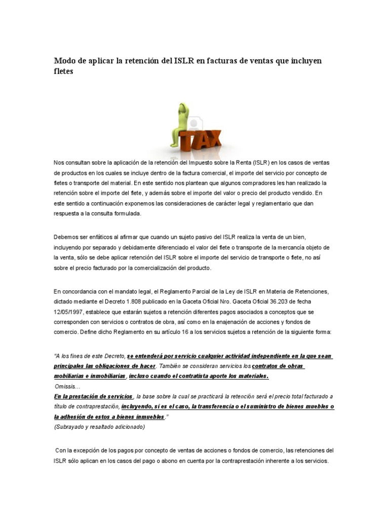 Retención del ISLR en Fletes y Facturas | PDF | Impuestos | Factura