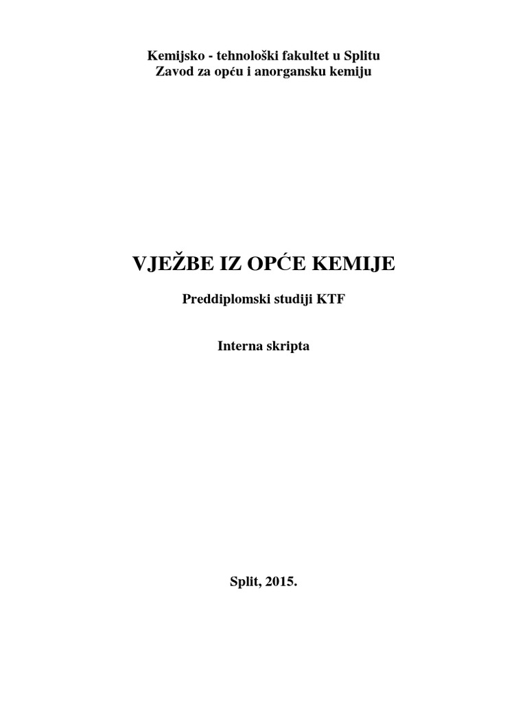 Skripta Za Vjezbe Iz Opce Kemije KTF 2014 15 PK PKT | PDF