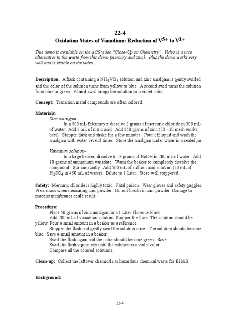 Vanadium Oxidation States and Colors | PDF | Cooking, Food & Wine | Art