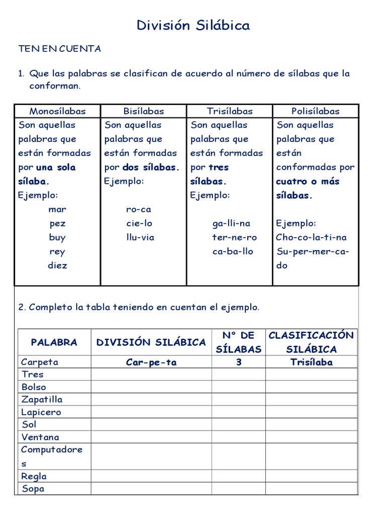 Division Silabica | PDF | Artes del Lenguaje y Comunicación