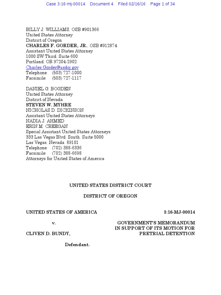 Cliven Bundy Pre-Trial Detention | PDF | Criminal Justice | Crime ...
