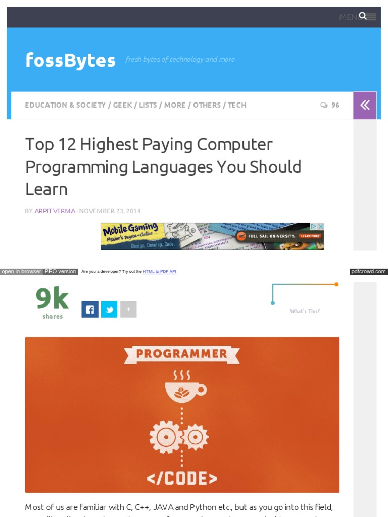 Top 12 Highest Paying Computer Programming Language | PDF | Java Script ...
