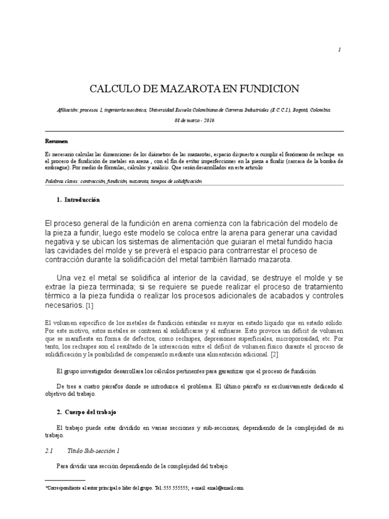 Cálculo de Mazarotas en Fundición | PDF | Fundición (metalurgia ...