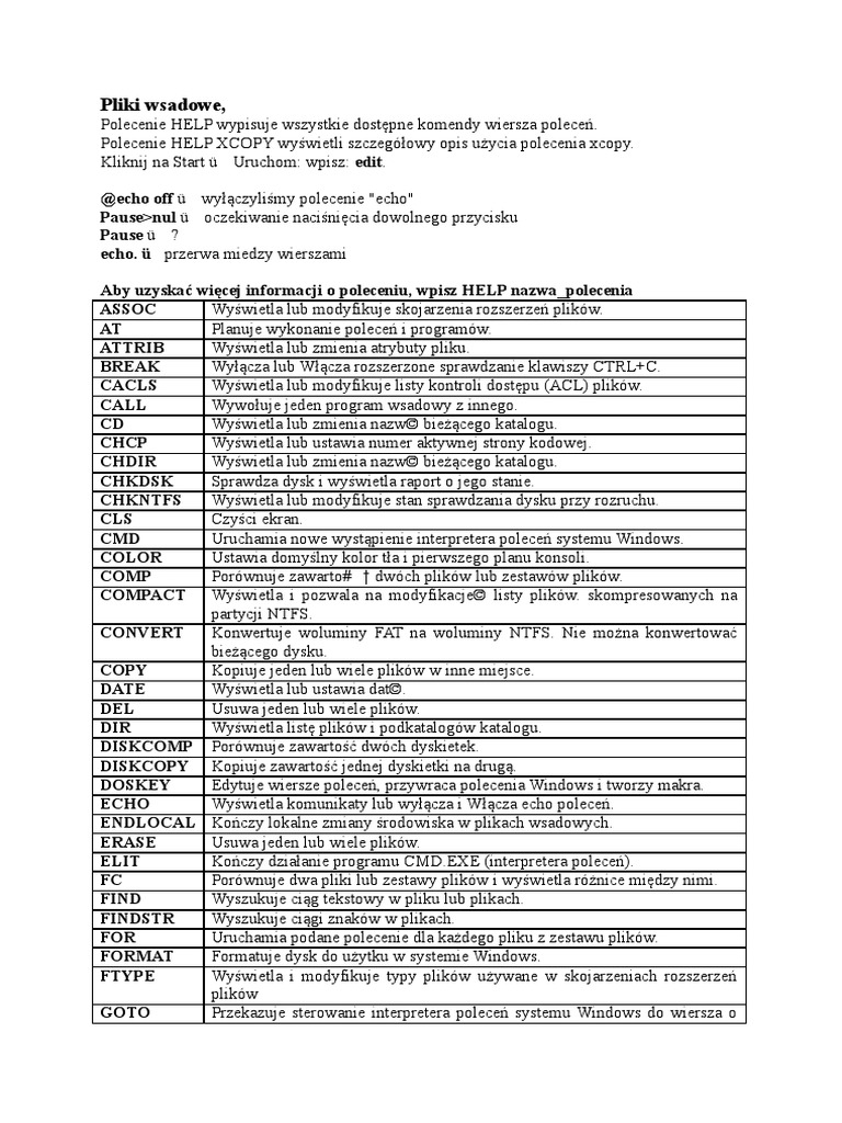 Pliki Wsadowe - Cwiczenia PDF | PDF