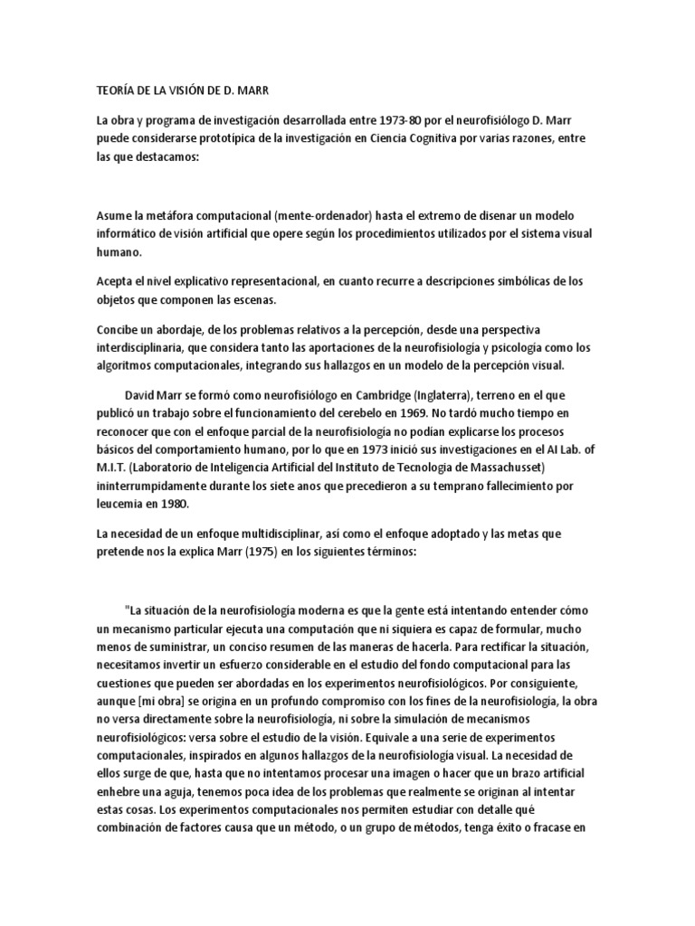 Teoría de La Visión de D. Marr | PDF | Cálculo | Teoría