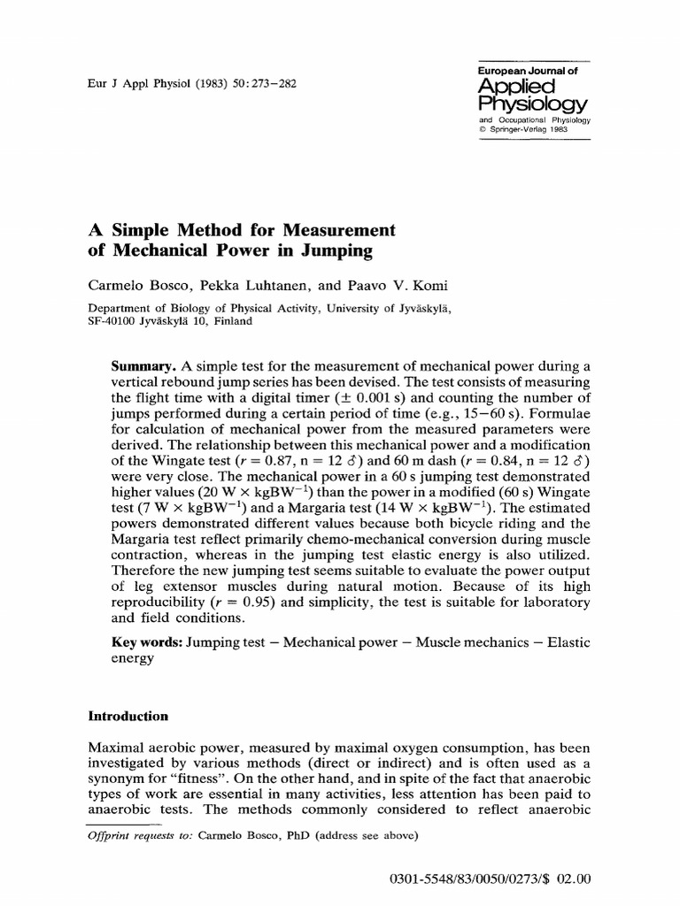 Measuring Mechanical Power in Jumping | PDF | Muscle | Power (Physics)