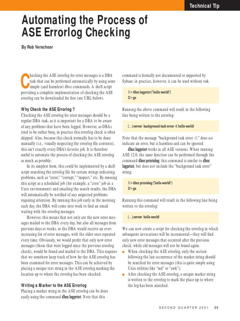 Automating The Process of ASE Errorlog Checking | PDF | Command Line ...