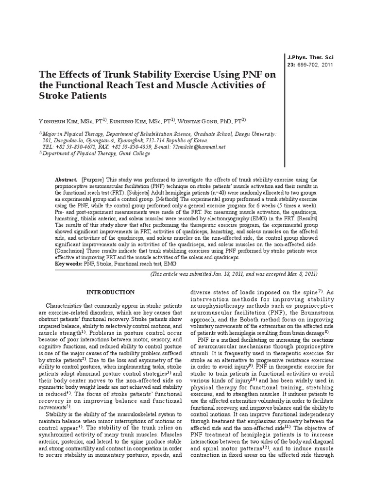 The Effects of Trunk Stability Exercise Using PNF On The Functional ...