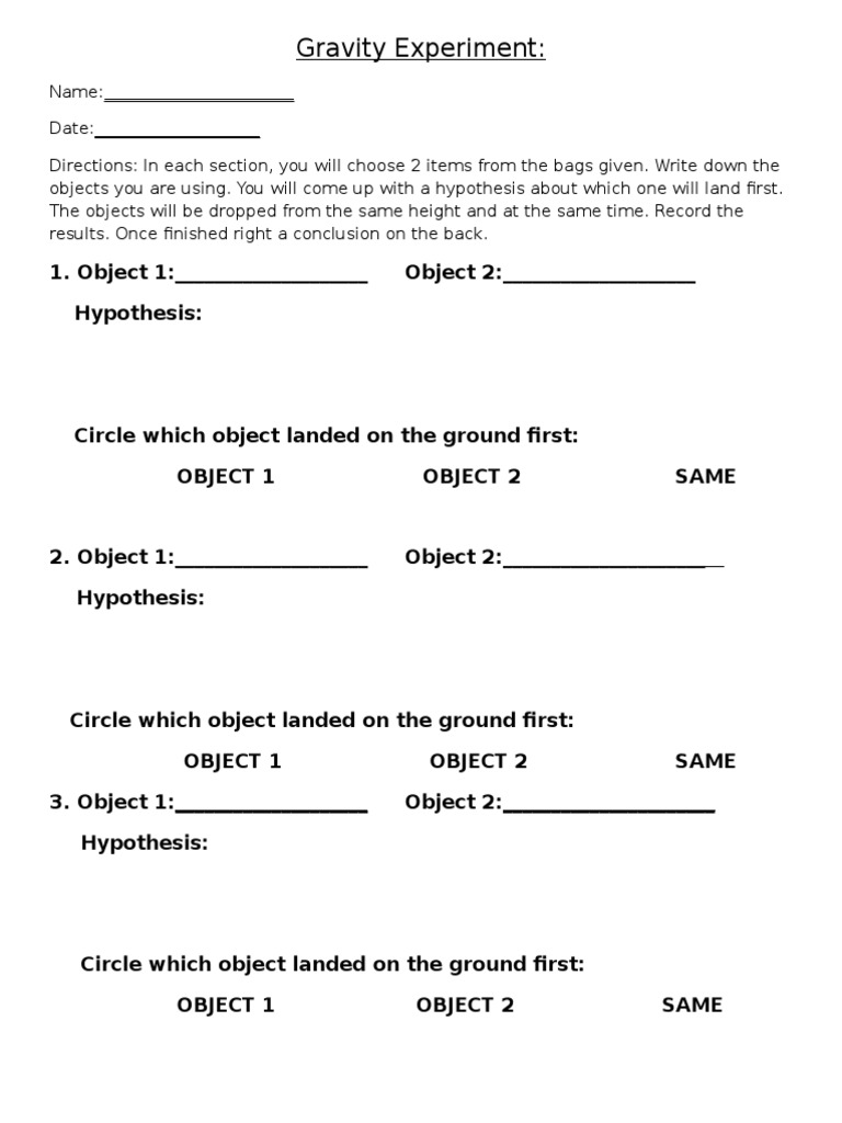 Gravity Experiment Record Sheet | PDF