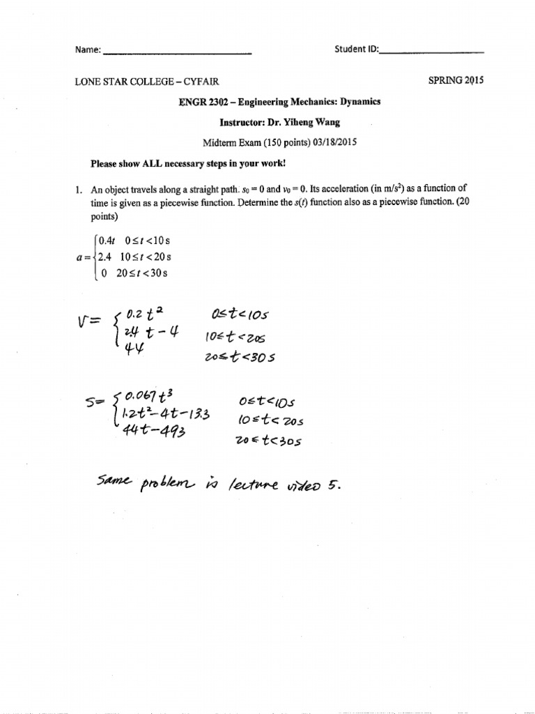 Dynamics Midterm Exam Answer Key | PDF