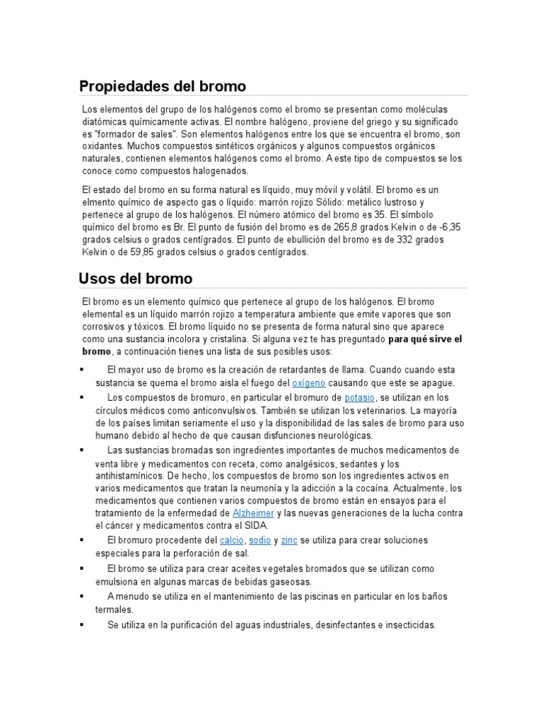 Propiedades Del Bromo | Elementos químicos | Oxígeno
