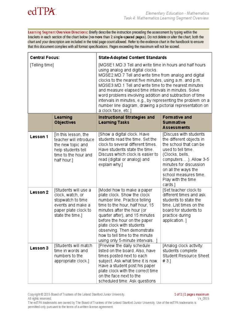 Task 4b Math Learning Segements | PDF | Clock | Time