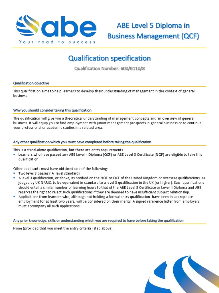 ABE Level 5 Diploma in Business Management | PDF | Diploma | Academic Certificate