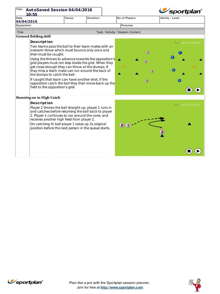 Cricket Fielding Drills Session Plan | PDF | Team Sports | Games Of ...