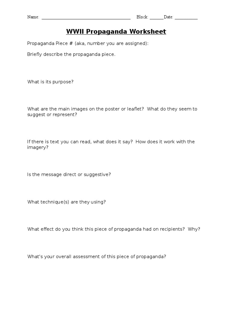 WWII Propaganda Analysis Worksheet | PDF