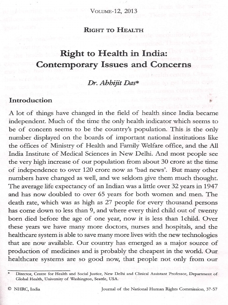 Right To Health in India - Comtemporary Issues and Concerns - Dr ...