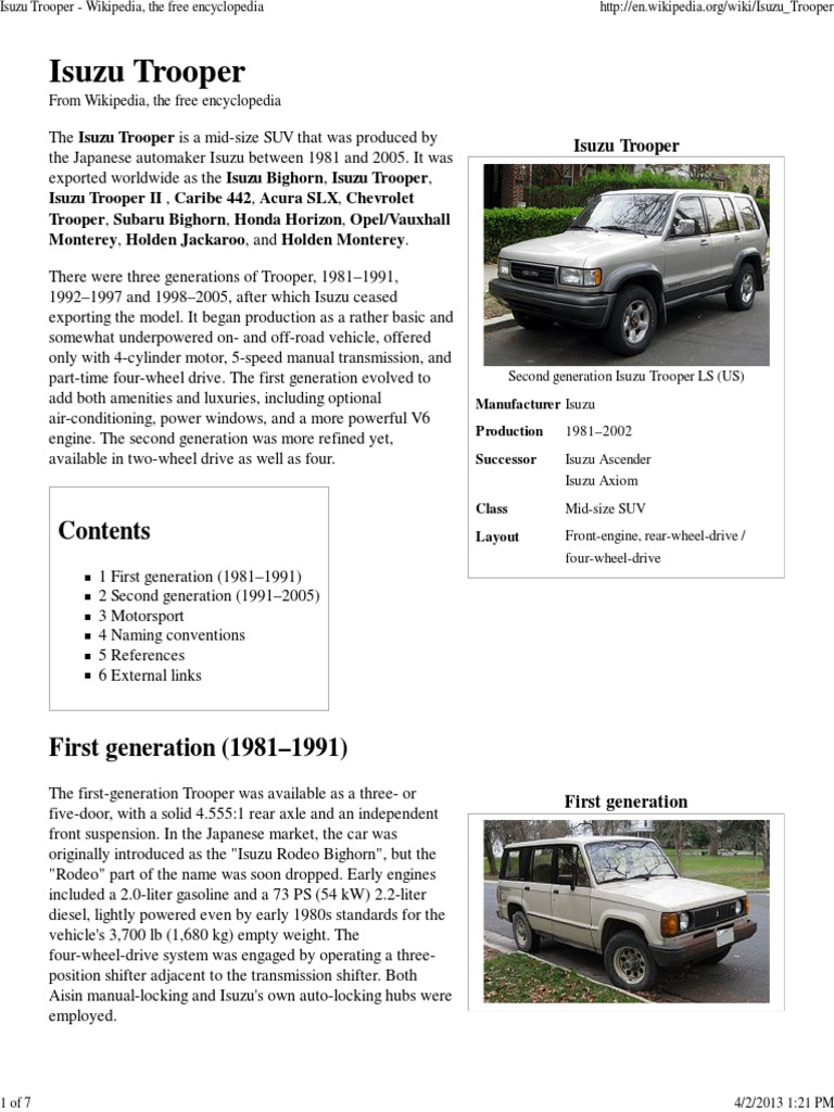 2 Jackaroo Isuzu Trooper Wikipedia PDF | PDF | Motor Vehicle | Vehicles