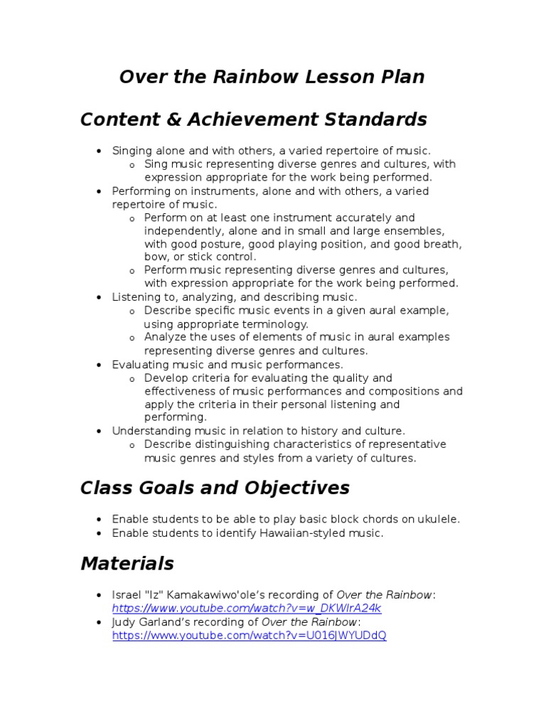 Over The Rainbow Lesson Plan | PDF | Singing | Harmony