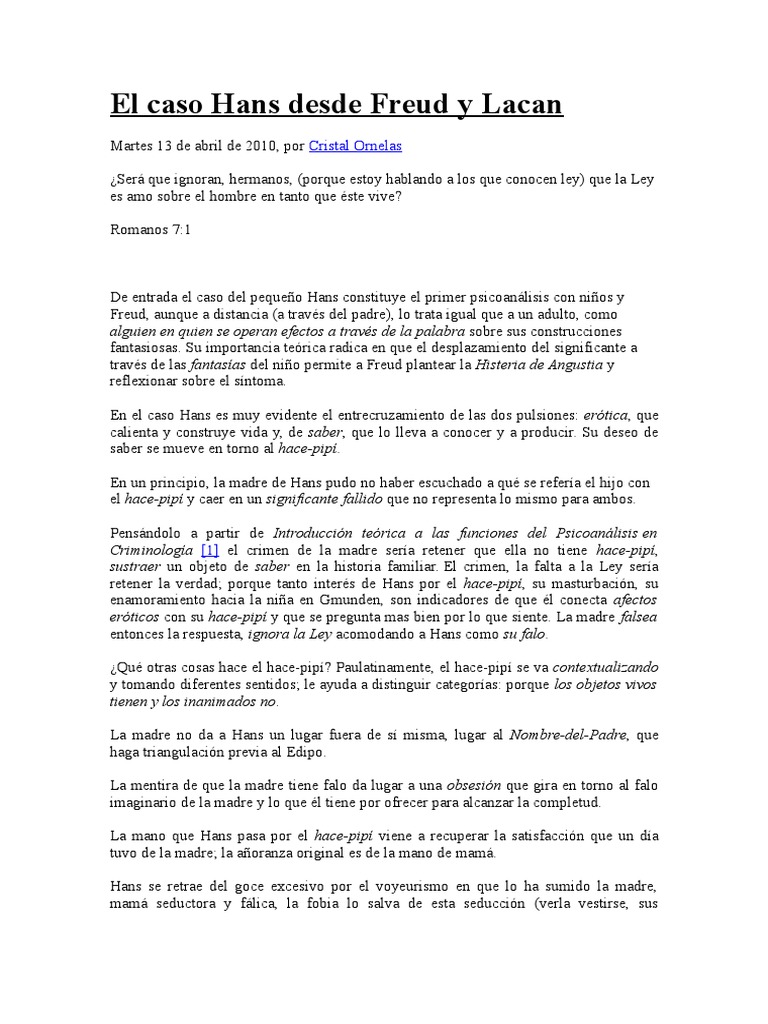 El Caso Hans Desde Freud y Lacan | PDF
