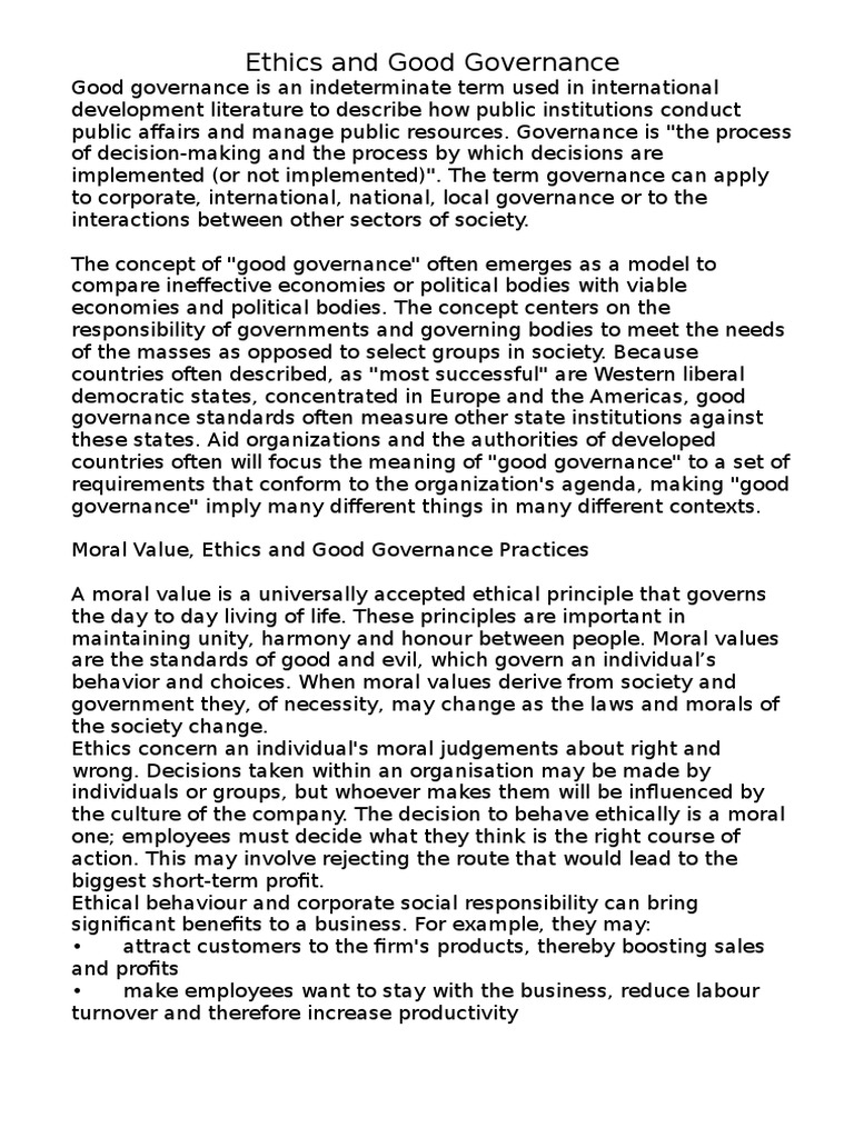 Ethics and Good Governance | PDF | Good Governance | Governance