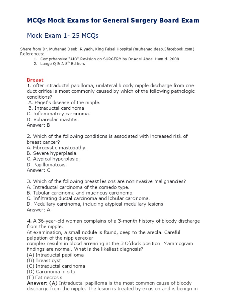 Surgery Mock 1 | PDF | Esophagus | Colorectal Cancer