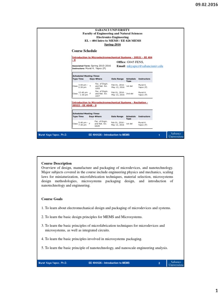Introduction to MEMS Course Overview | PDF | Nanotechnology ...