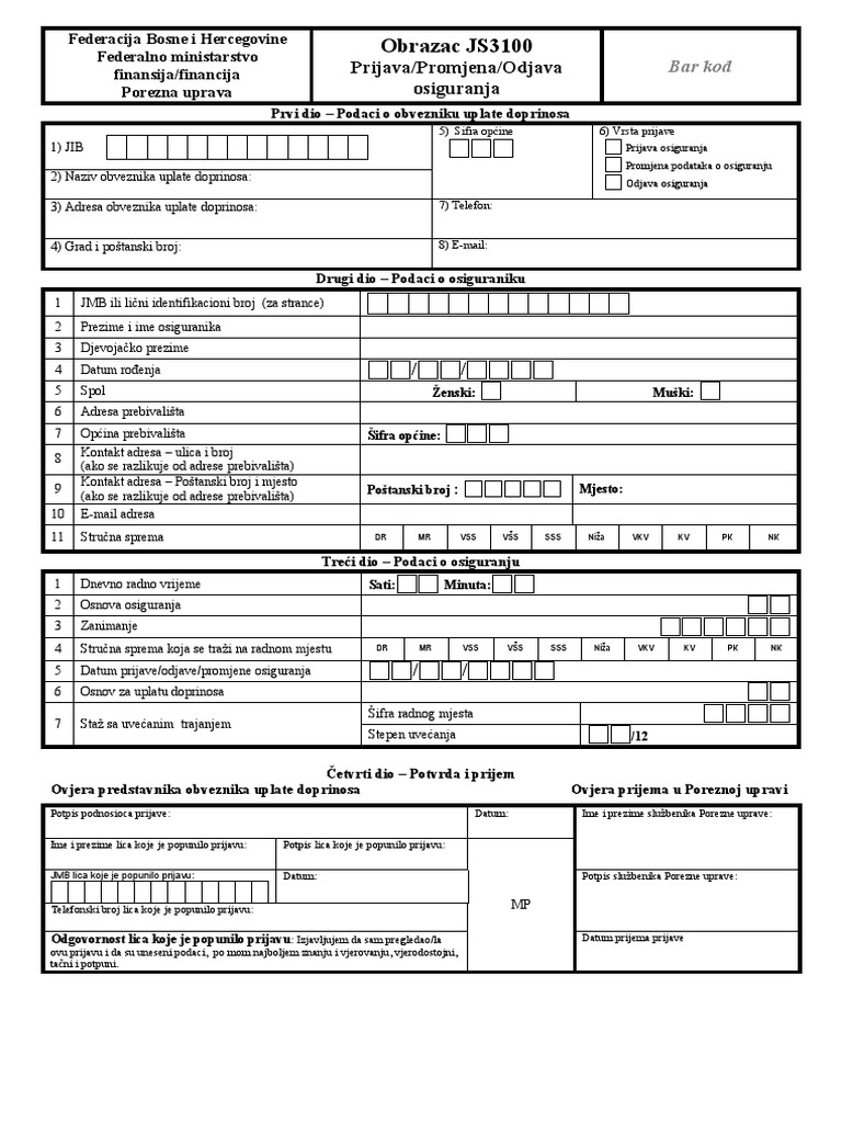 Js3100 Obrazac Registracija Obrta | Otvaranje Obrta | Obrt