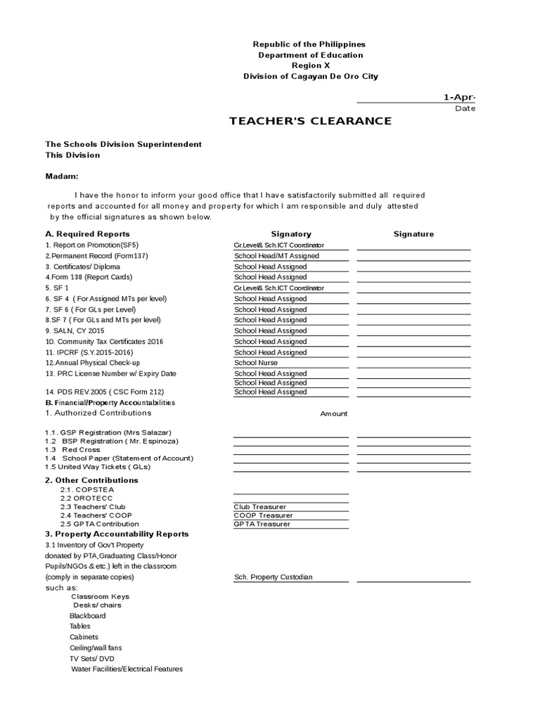 Teachers Clearance | PDF | Classroom | Government