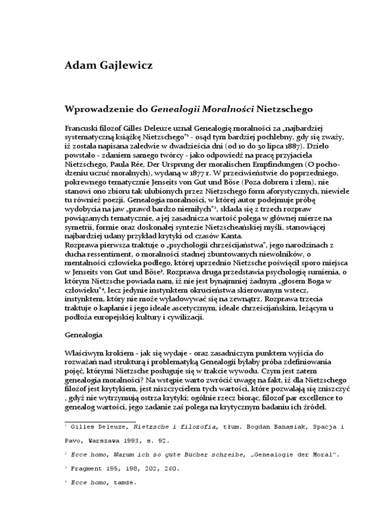 Adam Gajlewicz Z Genealogii Moralnosci Fryderyk Nietzsche (Polish ...