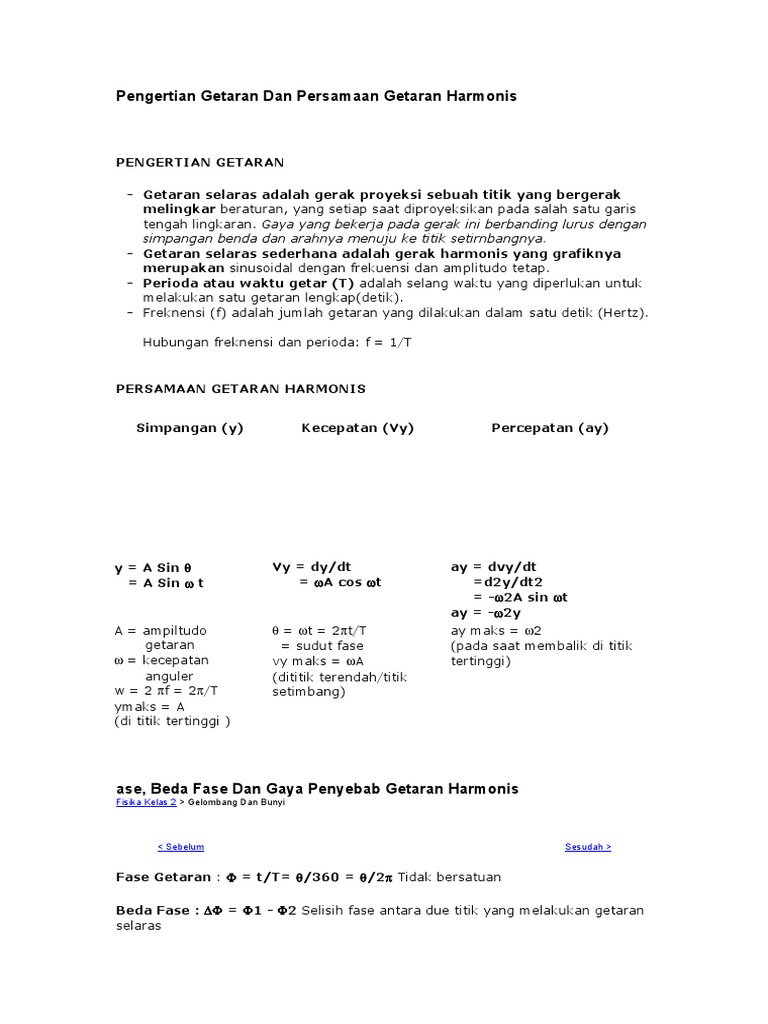 Getaran Dan Persamaan Getaran Harmonis | PDF | Sains & Matematika