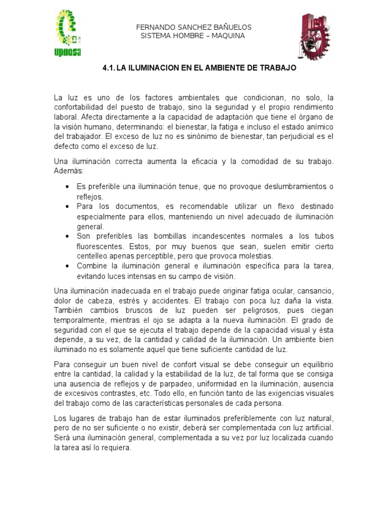 La Iluminacion En El Ambiente De Trabajo Pdf Encendiendo óptica