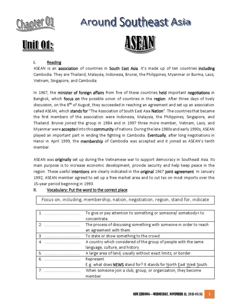 ASEAN grade 11 Lesson plan | Association Of Southeast Asian Nations ...