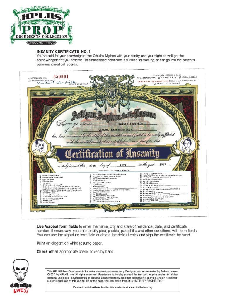 Insanity Certificate | PDF | Positive Psychology | Psychological Concepts