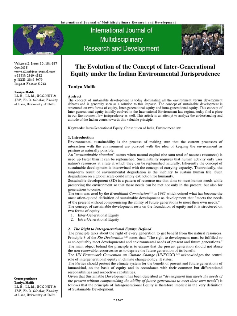 Inter-Generational Equity in India | PDF | Sustainability | Sustainable ...