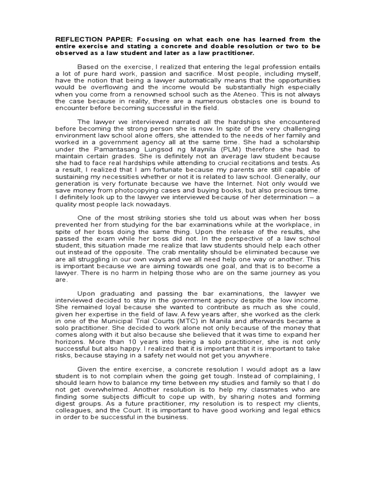 LEGPROF Reflection Paper | PDF | Lawyer | Legal Education