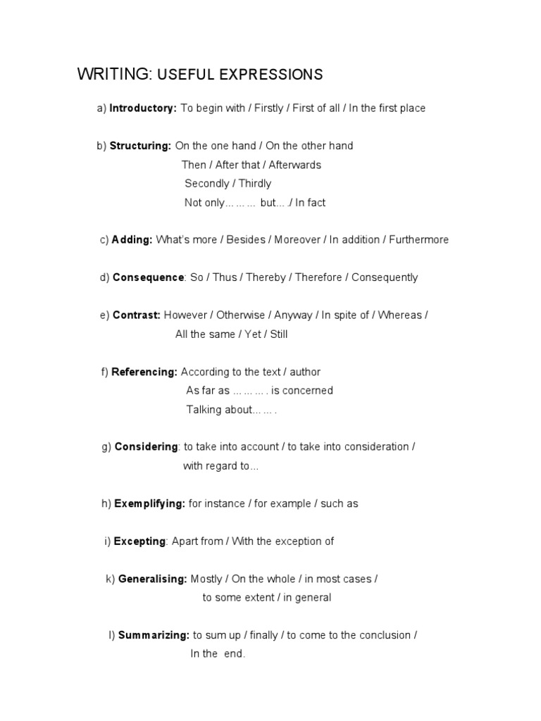 WRITING Useful Expressions | PDF | Career & Growth | Language Arts ...